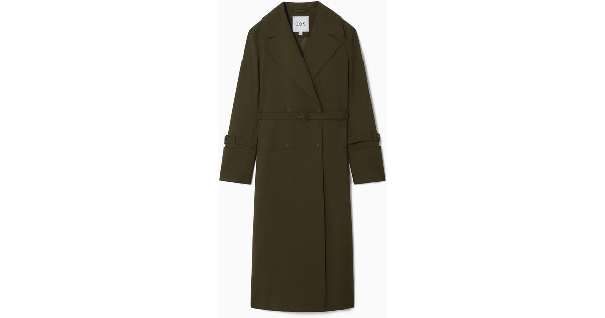 COS Double-breasted Wool-blend Trench Coat in Green | Lyst UK