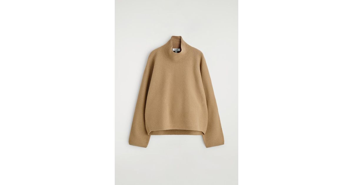 COS Boiled-Wool Funnel-Neck Jumper in Natural | Lyst