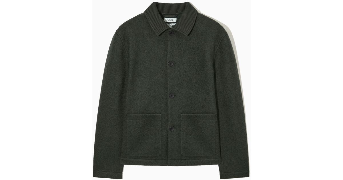 COS Knitted-collar Wool Workwear Jacket in Green for Men | Lyst