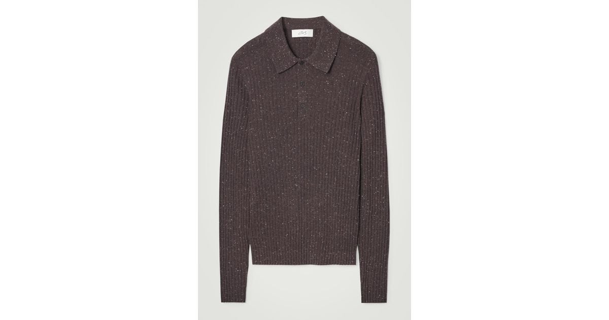 COS The Flecked Wool Polo Shirt in Brown for Men | Lyst