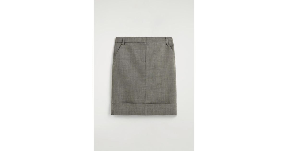 COS Turn-Up Wool-Blend Pencil Skirt in Gray | Lyst