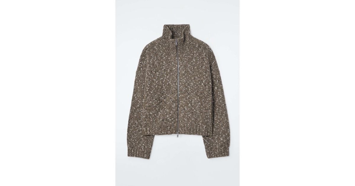 COS Chunky Flecked Wool Zip-up Cardigan in Brown | Lyst