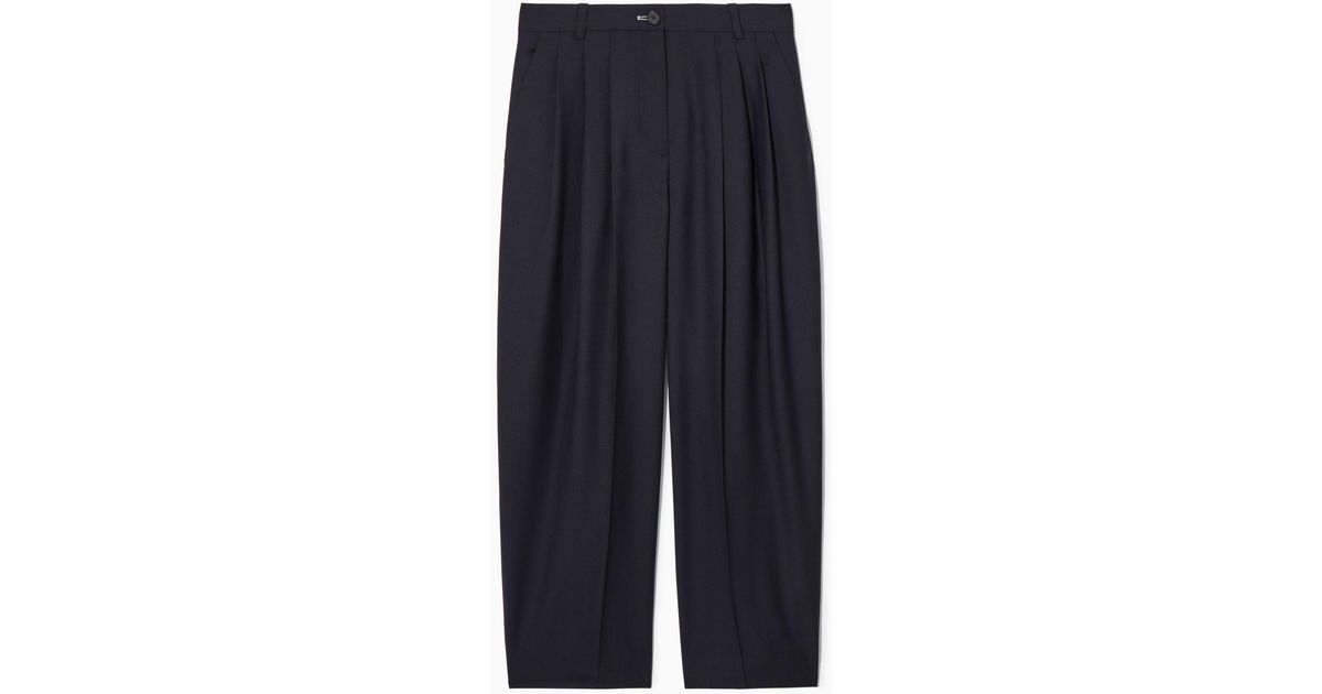 COS Barrel-leg Wool Trousers in Blue | Lyst