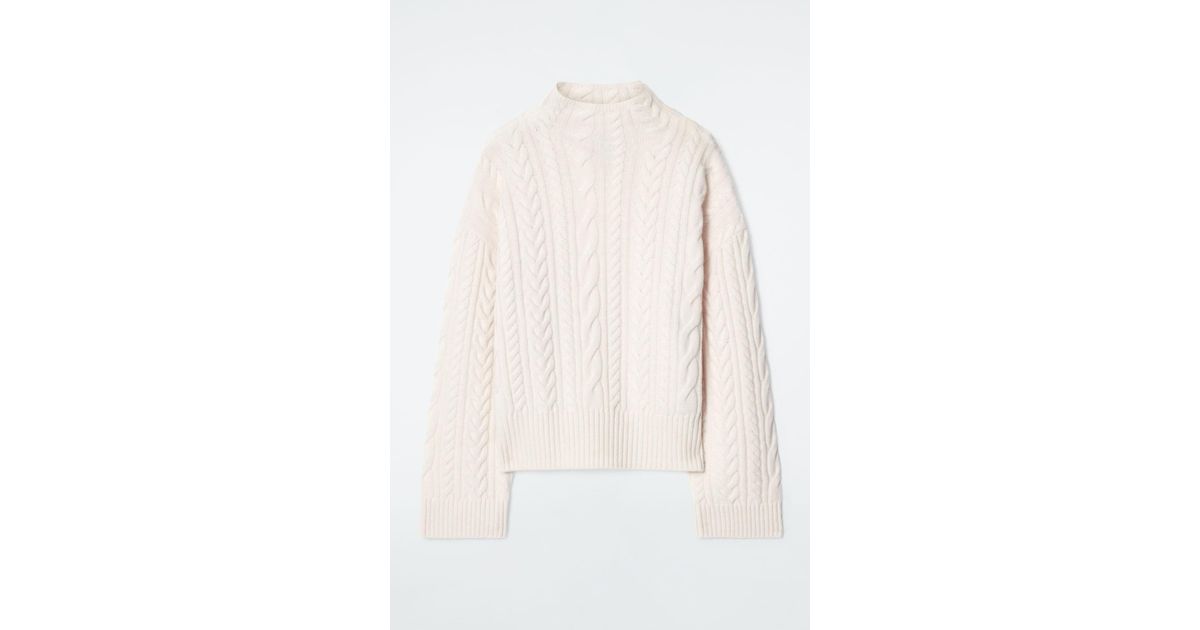 COS Cable-knit Wool Funnel-neck Jumper in White | Lyst