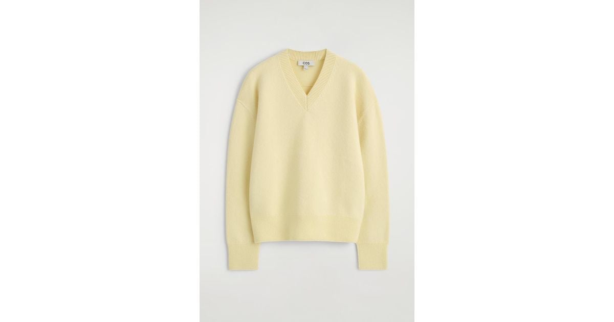 COS Rounded Wool V-Neck Sweater in Yellow | Lyst UK