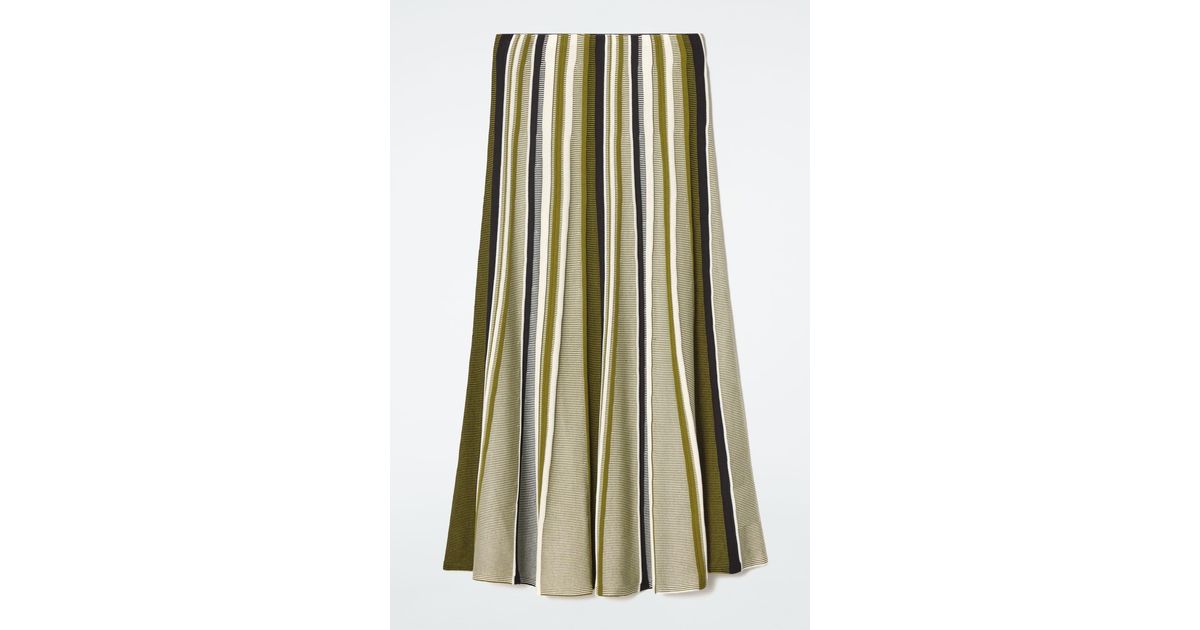 COS Striped Knitted Midi Skirt in Green | Lyst