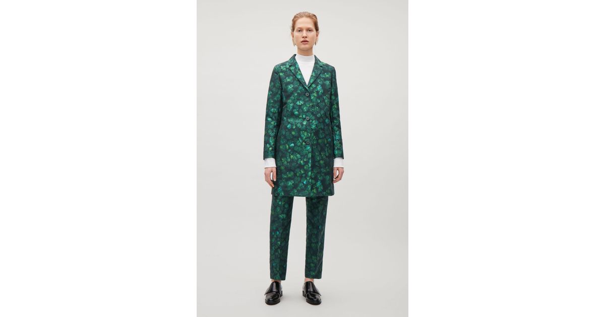 COS Tailored Jacquard Coat in Green | Lyst