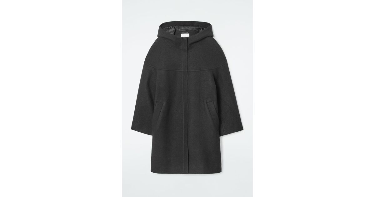 COS Hooded Boiled-wool Coat in Black | Lyst