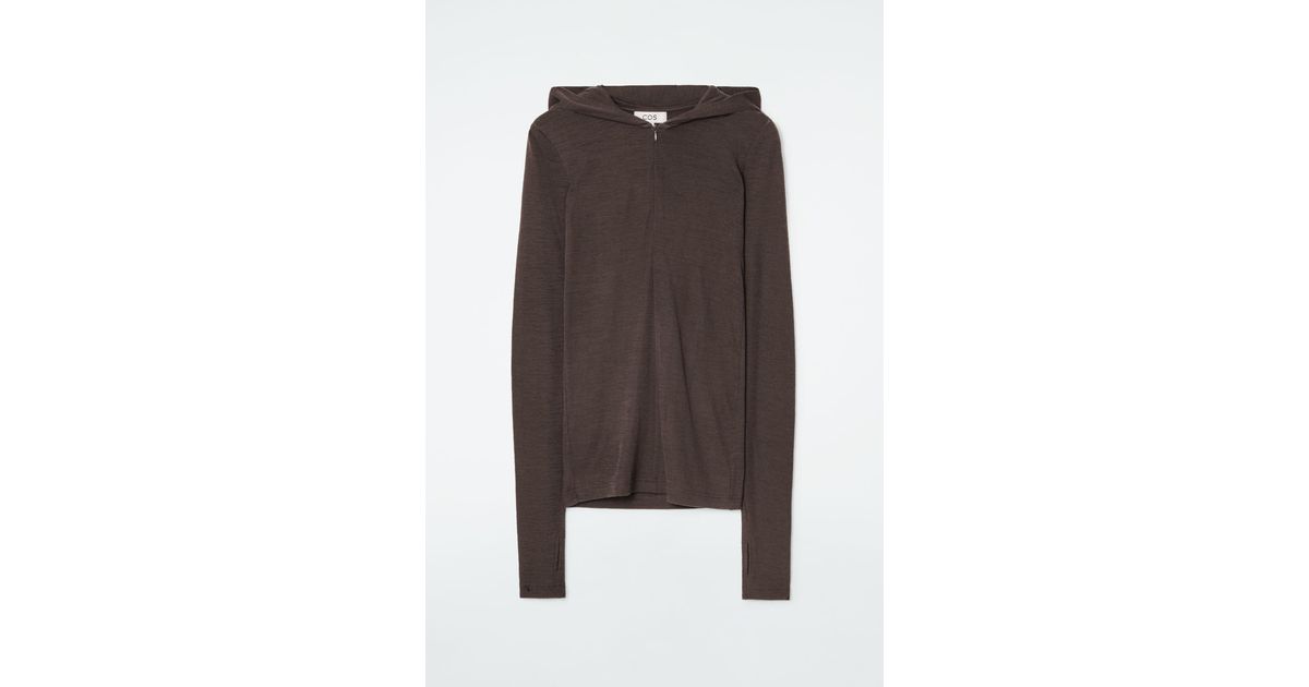COS Slim Half-zip Wool Hoodie in Brown | Lyst