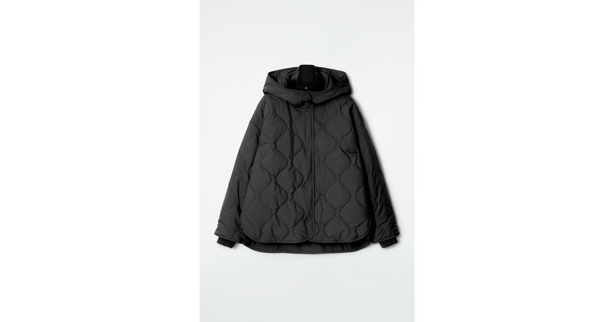 COS Quilted Hooded Funnel-Neck Jacket in Black | Lyst