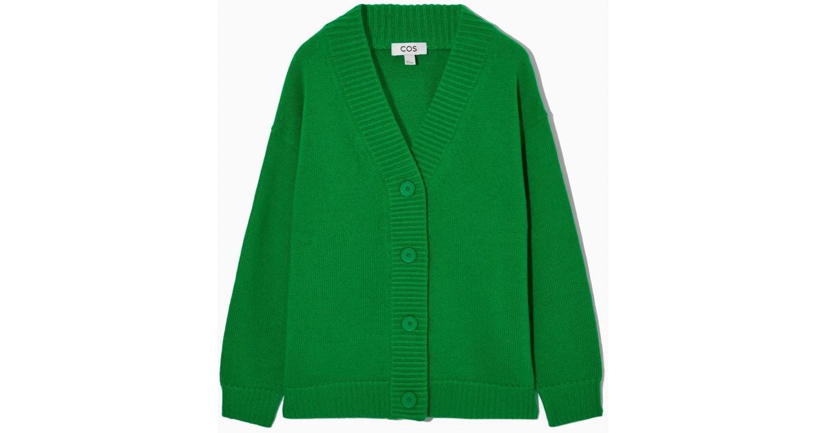 COS Oversized Wool V-neck Cardigan in Green | Lyst