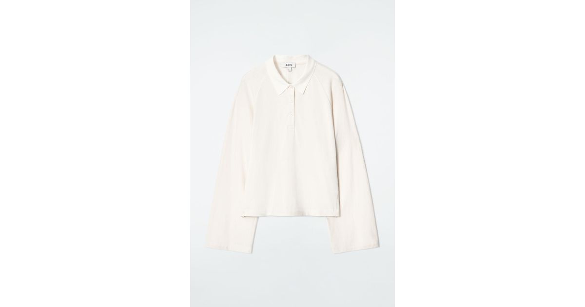 COS Boxy Long-sleeved Polo Shirt in White | Lyst