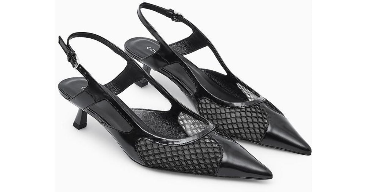 COS Pointed Mesh Slingback Kitten Heels in Black | Lyst