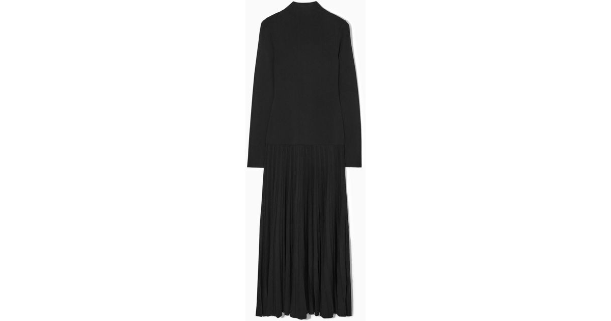 COS Pleated Knitted Turtleneck Maxi Dress in Black | Lyst