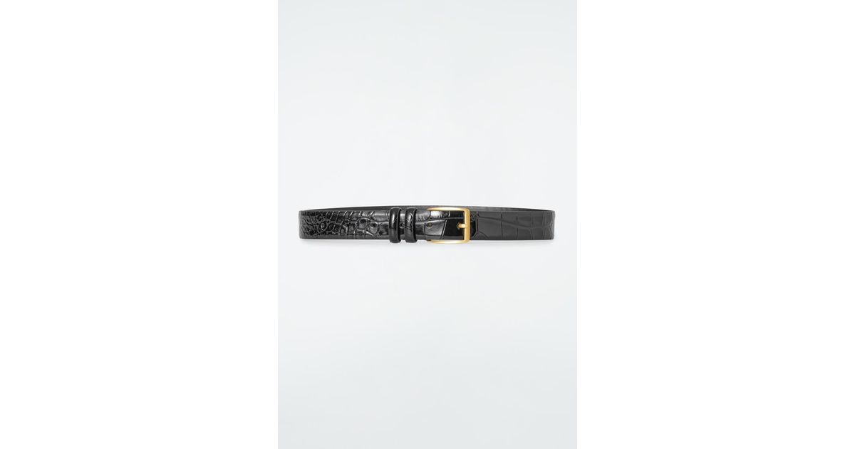 COS Croc-effect Leather Belt in Black | Lyst UK