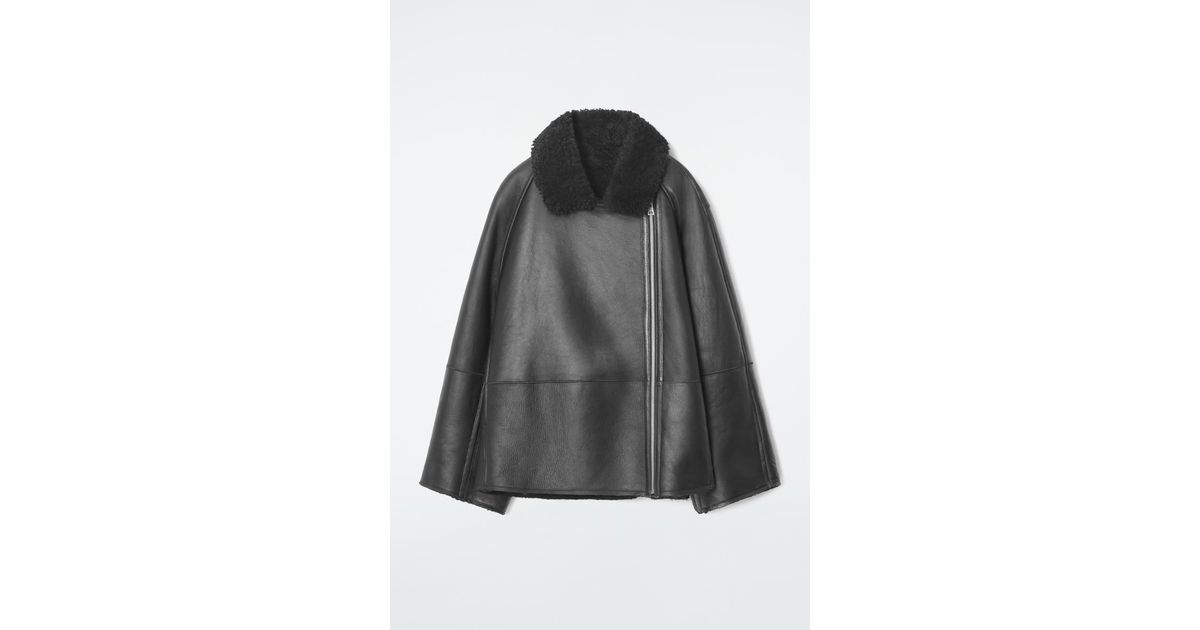 COS Oversized Shearling Aviator Jacket in Black | Lyst