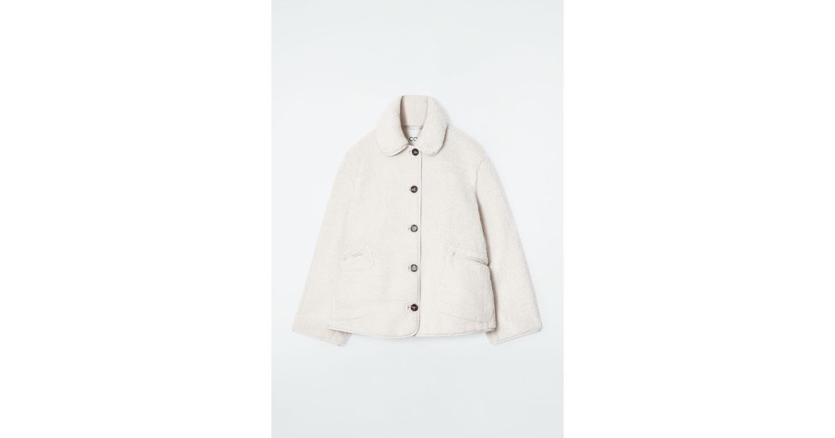 COS Collared Faux Shearling Jacket in Natural | Lyst