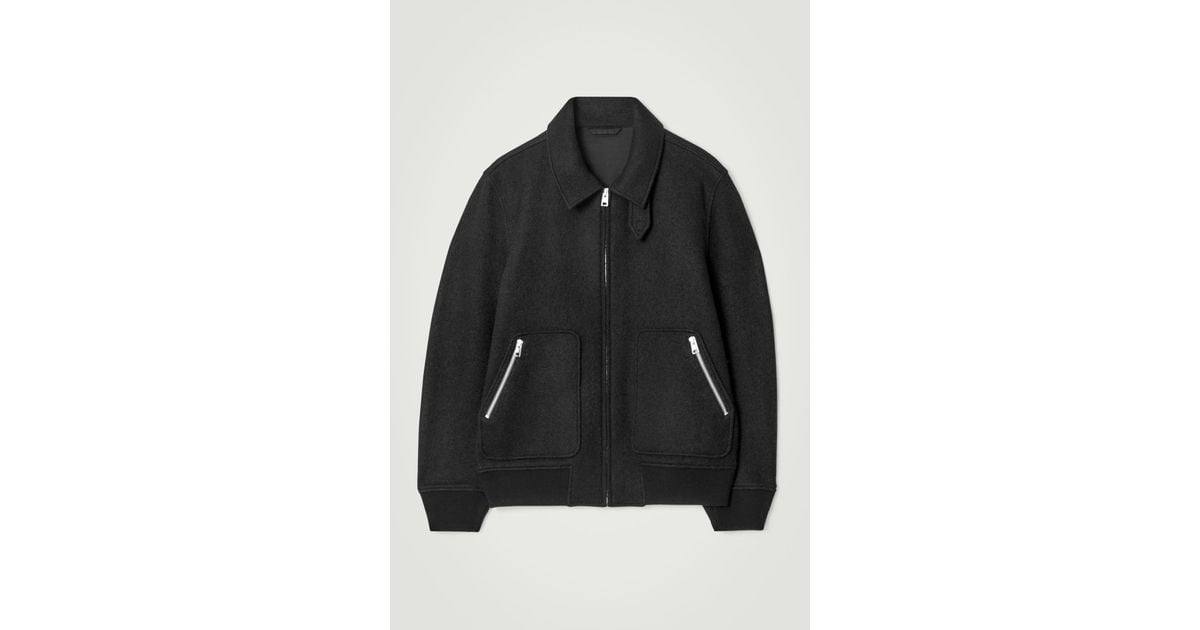 COS Boiled Merino Wool Aviator Jacket in Black for Men | Lyst