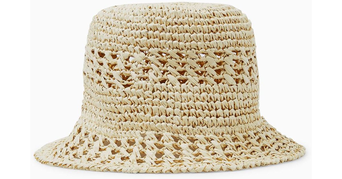 COS Crocheted Straw Bucket Hat in Natural | Lyst