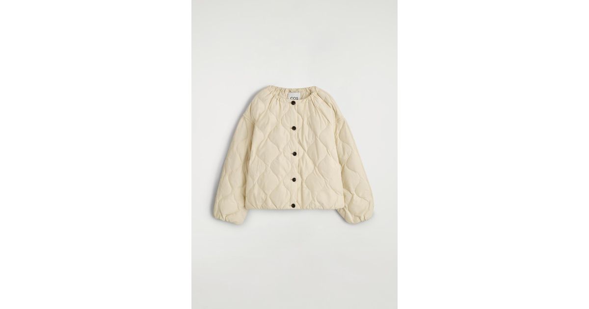 COS Gathered Quilted Down Jacket in Natural | Lyst