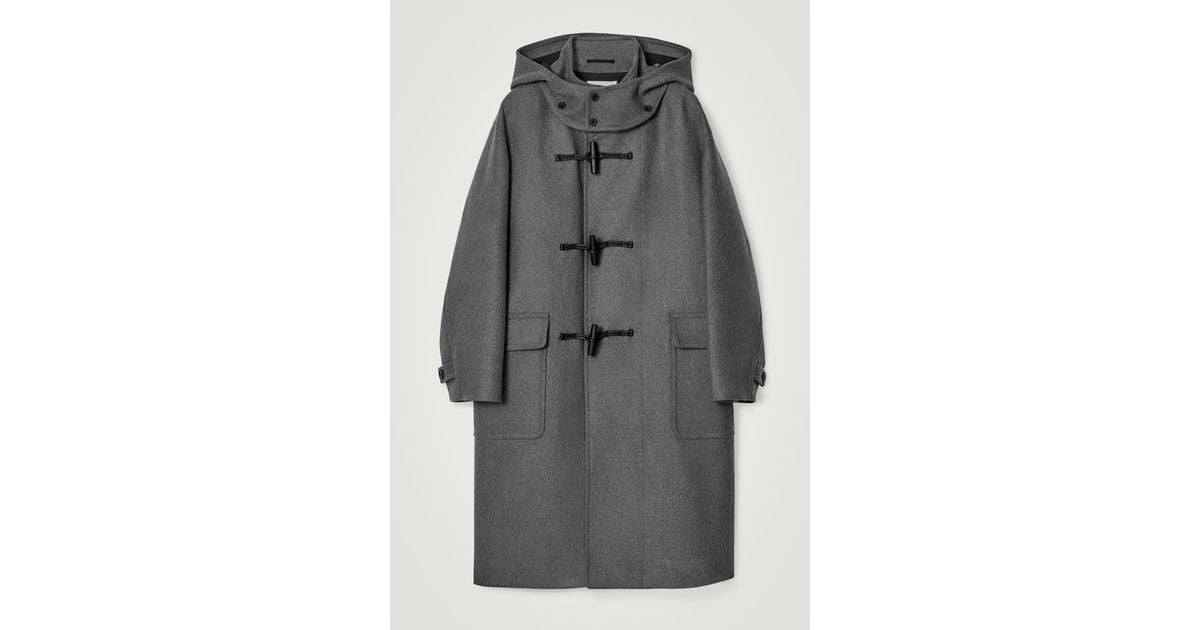 COS Hooded Wool Duffle Coat in Grey for Men | Lyst UK