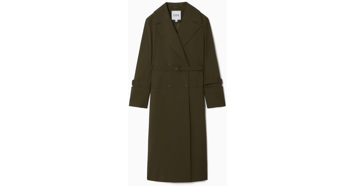 COS Double-breasted Wool-blend Trench Coat in Green | Lyst UK