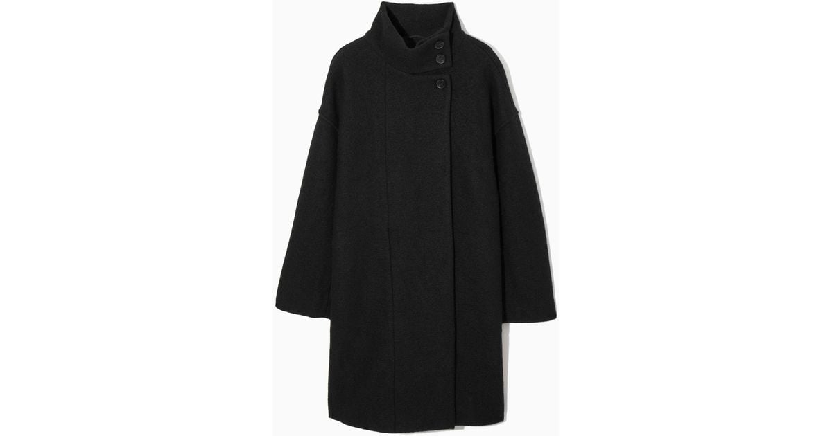 COS Funnel-neck Boiled-wool Coat in Black | Lyst