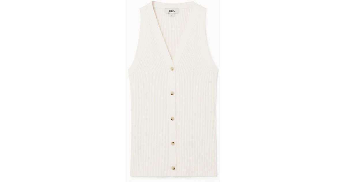 COS Rib-knit V-neck Vest in White | Lyst
