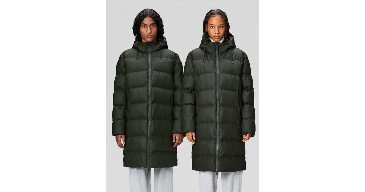 Rains Alta Long Puffer Jacket in Green | Lyst UK