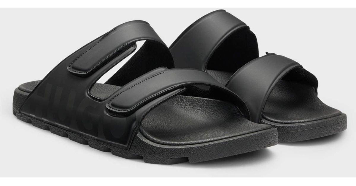 HUGO Evander Logo Sandals With Double Touch-Closure Straps in Black for ...