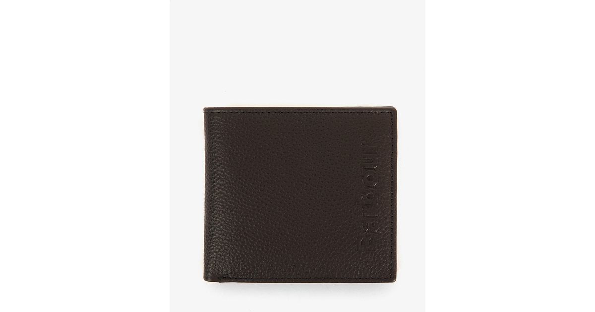 Barbour Logo Leather Billfold Wallet in Black for Men | Lyst UK