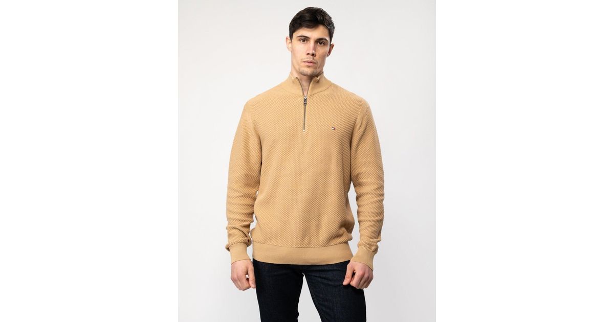 Tommy Hilfiger Oval Structure Half Zip Mock Neck Jumper in Natural for ...