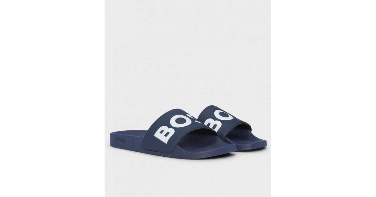 BOSS Boss Aryeh Italian-Made Slides With Large Logo Detail Colour: Dark ...