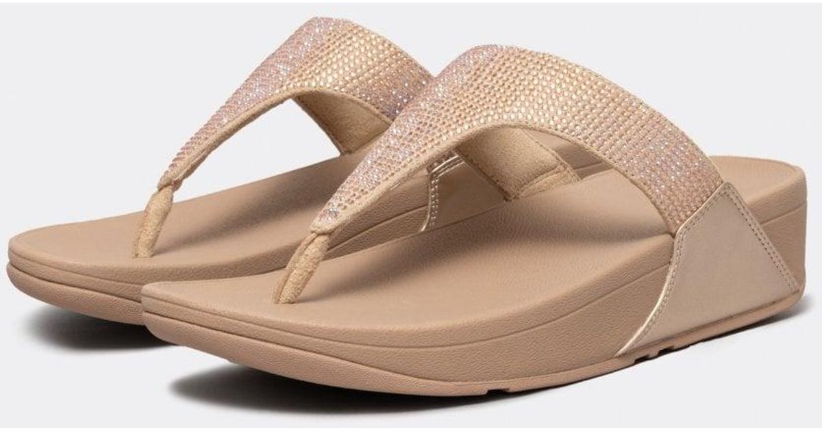 Fitflop Lulu Crystal Embellished Toe-post Sandals in Natural | Lyst