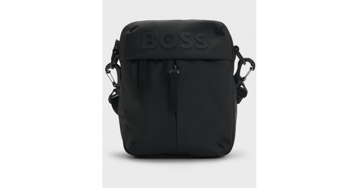 BOSS Stormy Faux Leather Reporter Bag With Tonal Logo in Black for Men ...