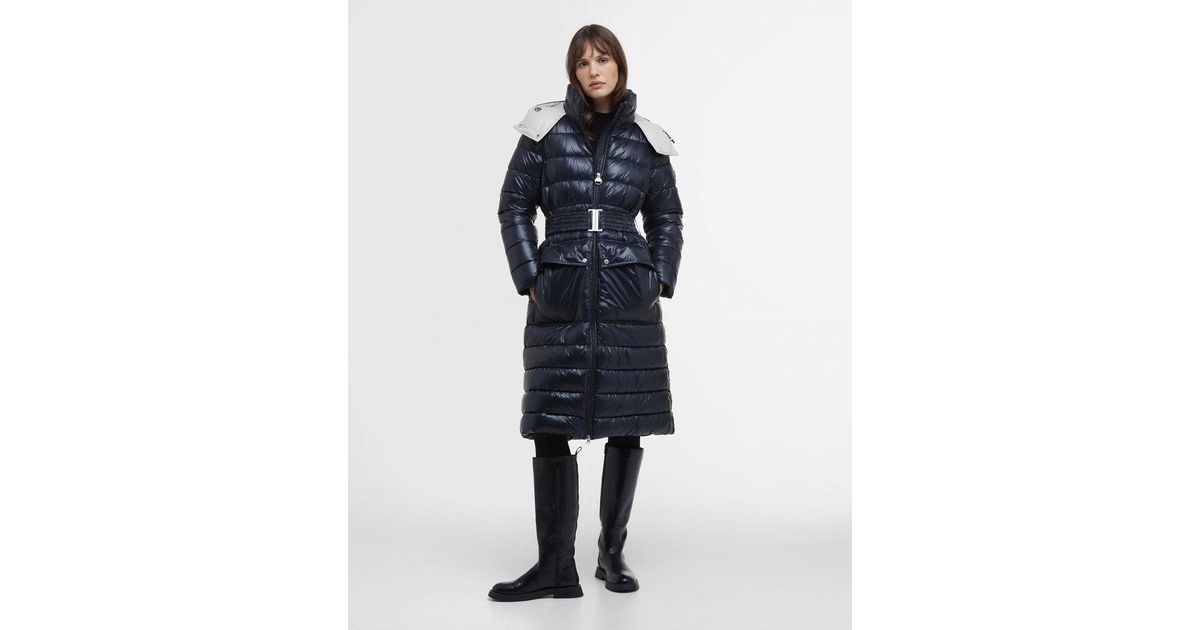 Barbour Aisha Long Puffer Jacket in Blue | Lyst