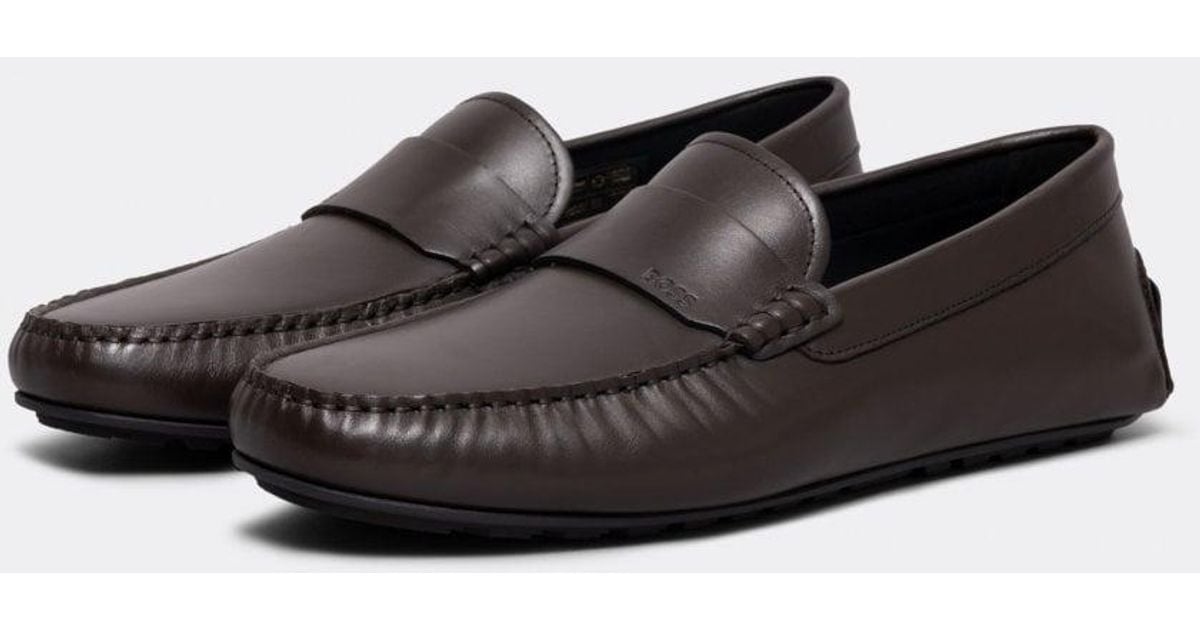 BOSS Noel Nappa-leather Driving Moccasins With Embossed Logo for Men | Lyst