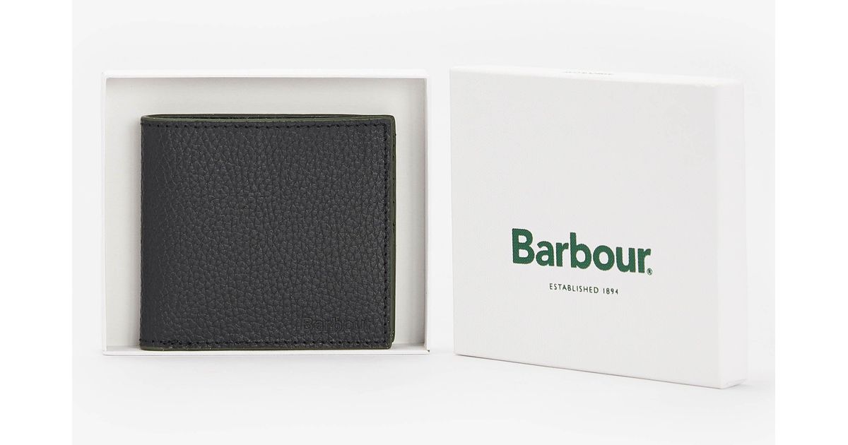 Barbour Grain Leather Billfold Wallet in Grey for Men | Lyst UK
