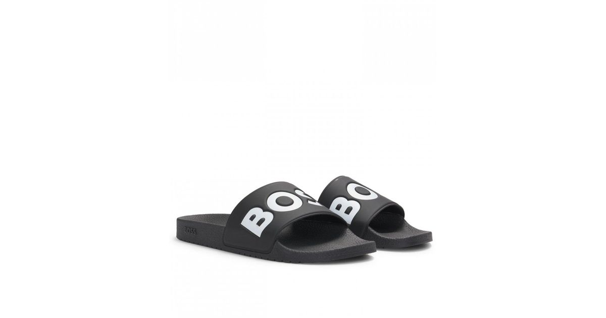 BOSS Boss Aryeh Italian-Made Slides With Large Logo Detail 002 in Black ...