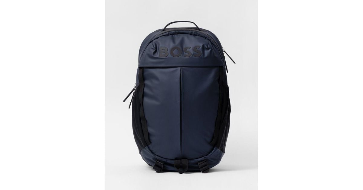 BOSS Stormy Faux Leather Backpack With Logo Details in Blue for Men ...