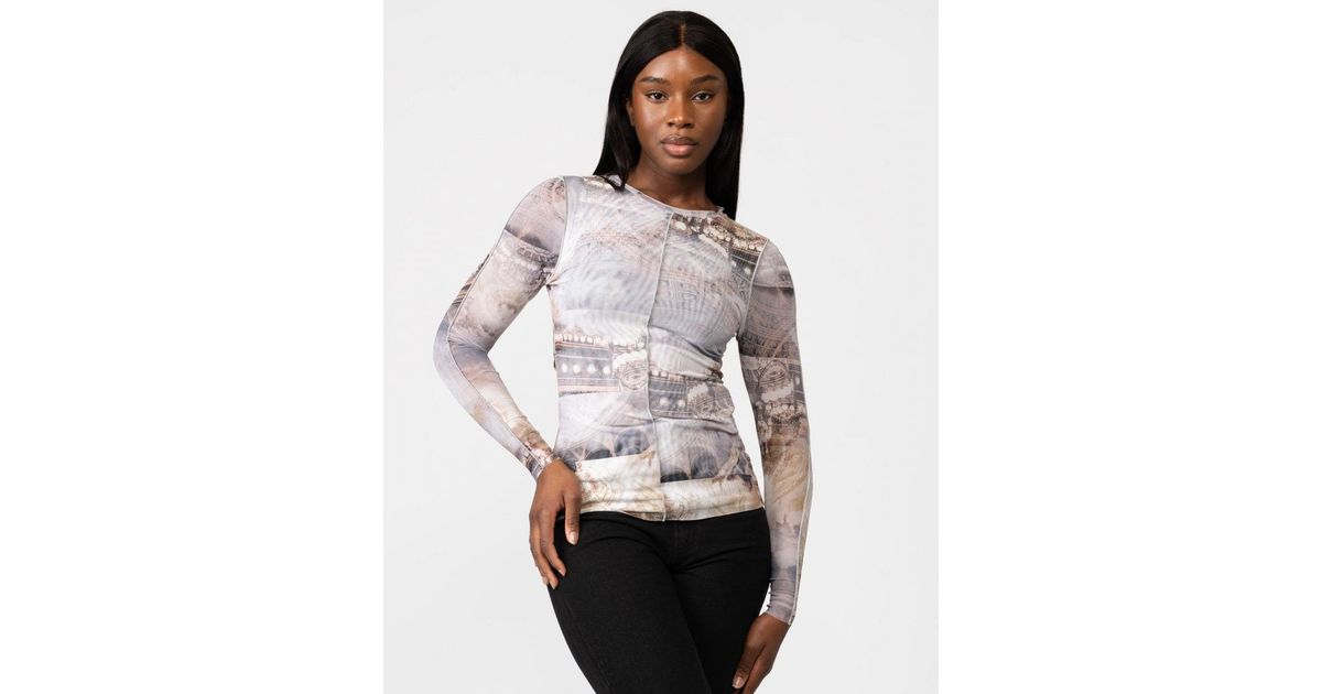 Ted Baker Yazzme Mesh Top in Gray | Lyst