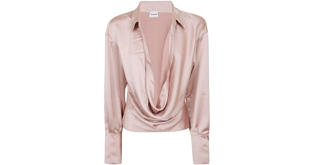 ANDAMANE Elegant Deep V-Neck Satin Blouse in Pink | Lyst