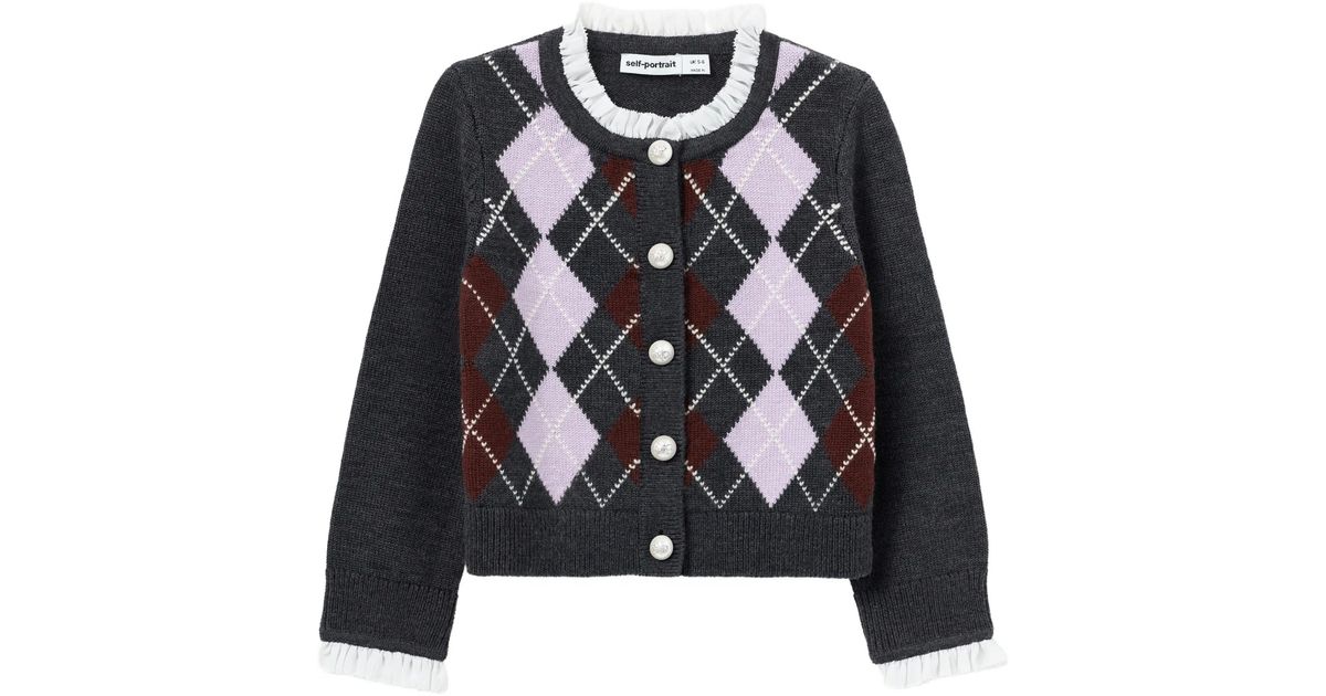 Self-Portrait Mini Cardigan With Diamond Pattern And Ruffled Details in ...