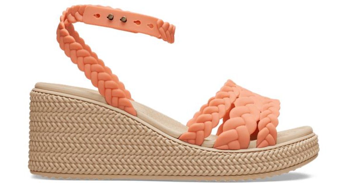 Crocs™ Brooklyn Woven Ankle Strap Wedge in Black | Lyst