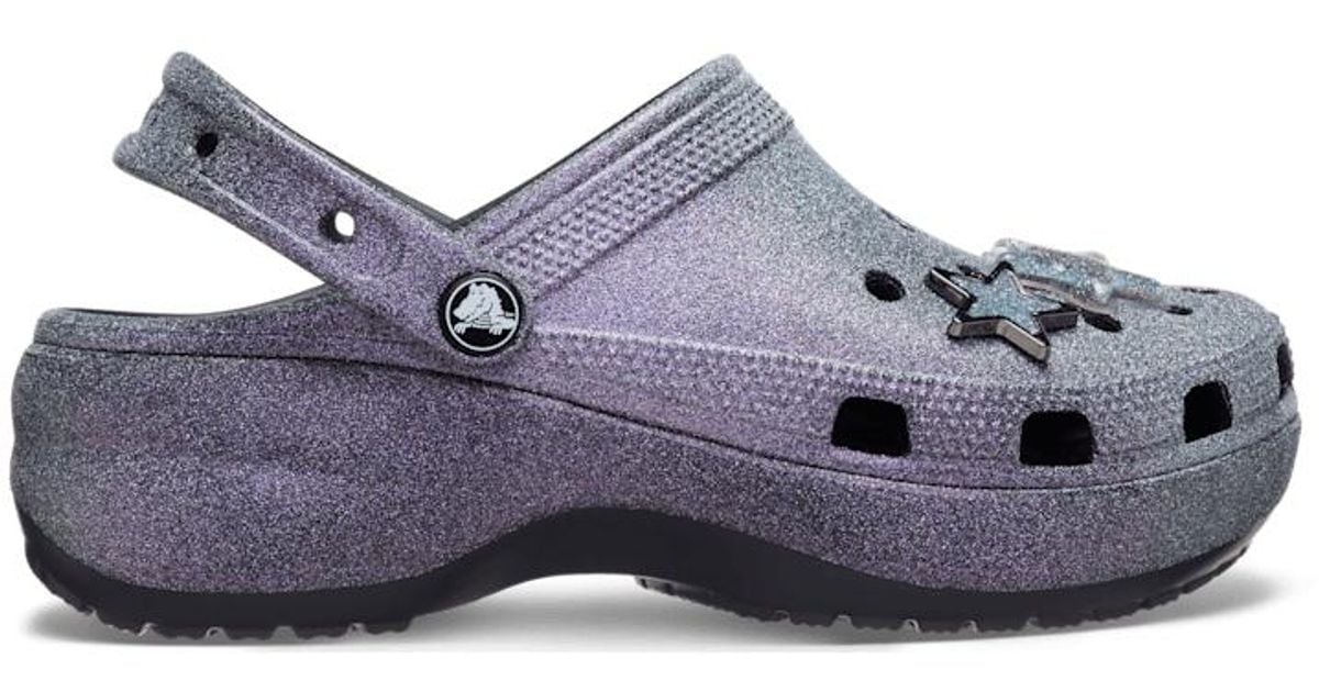 Crocs™ Classic Platform Iridescent Glitter Embellished Clog in Blue | Lyst
