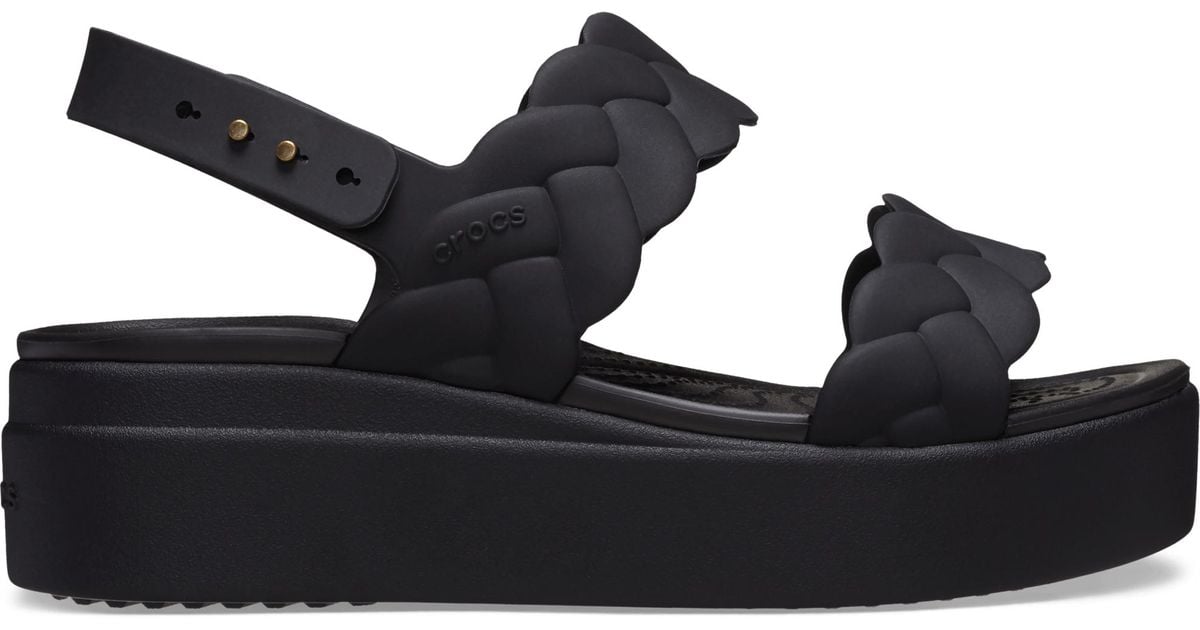 Crocs™ Brooklyn Woven Low Wedge in Black | Lyst