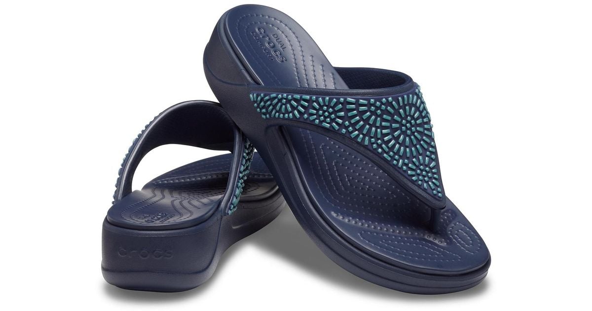Crocs™ Monterey Diamante Wedge Flip in Navy (Blue) - Lyst