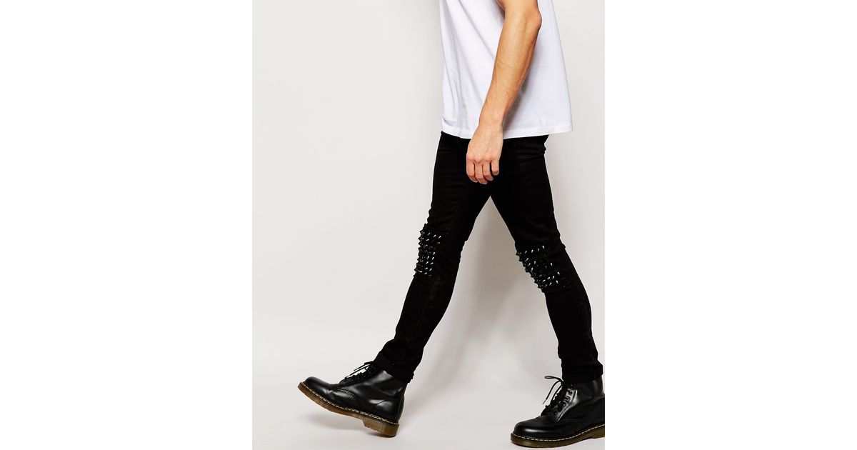 ASOS Super Skinny Jeans With Studded Knee Panels in Black for Men | Lyst