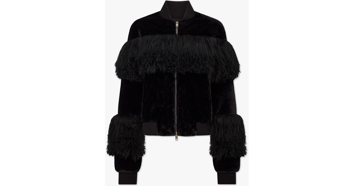 Charlotte Simone Romi Black Faux Fur Mongolian Lambskin Trim Bomber ...
