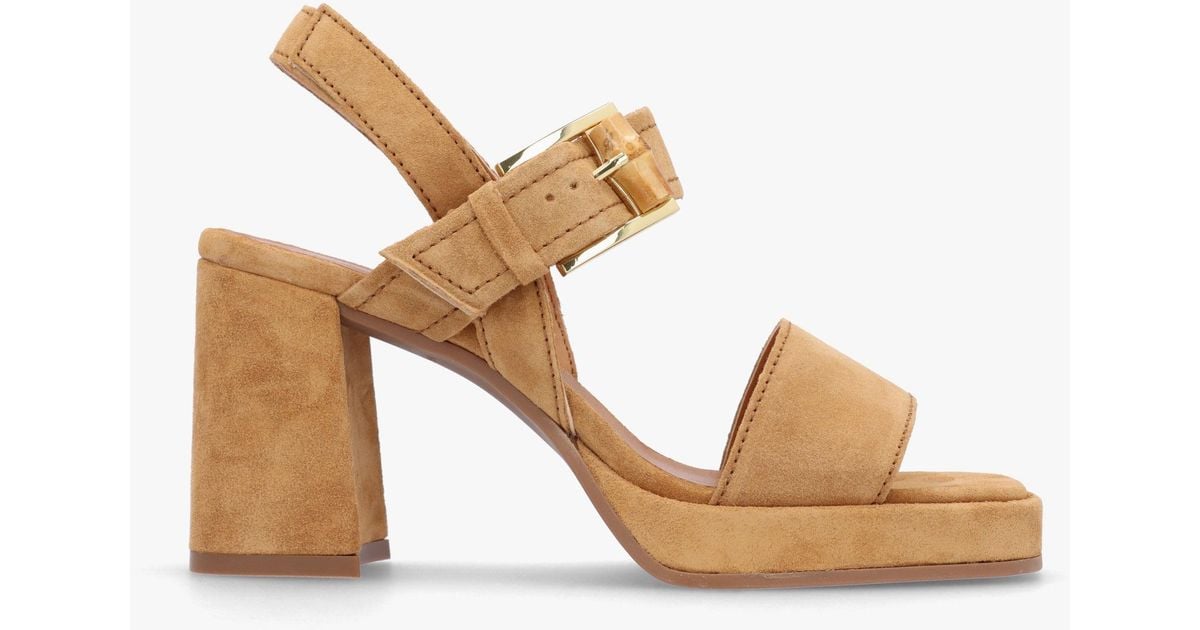 Alpe Athens Tan Suede Block Heel Platform Sandals | Lyst